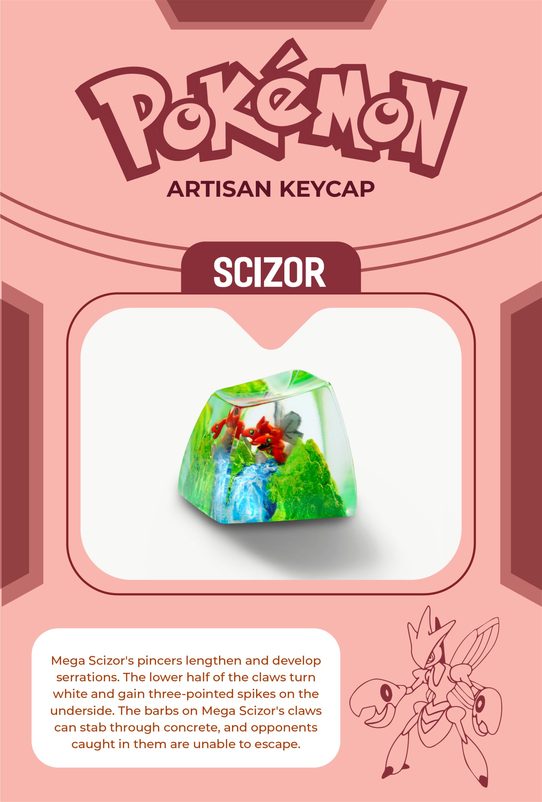 SCIZOR POKEMON - ARTISAN KEYCAP - Breakwooden